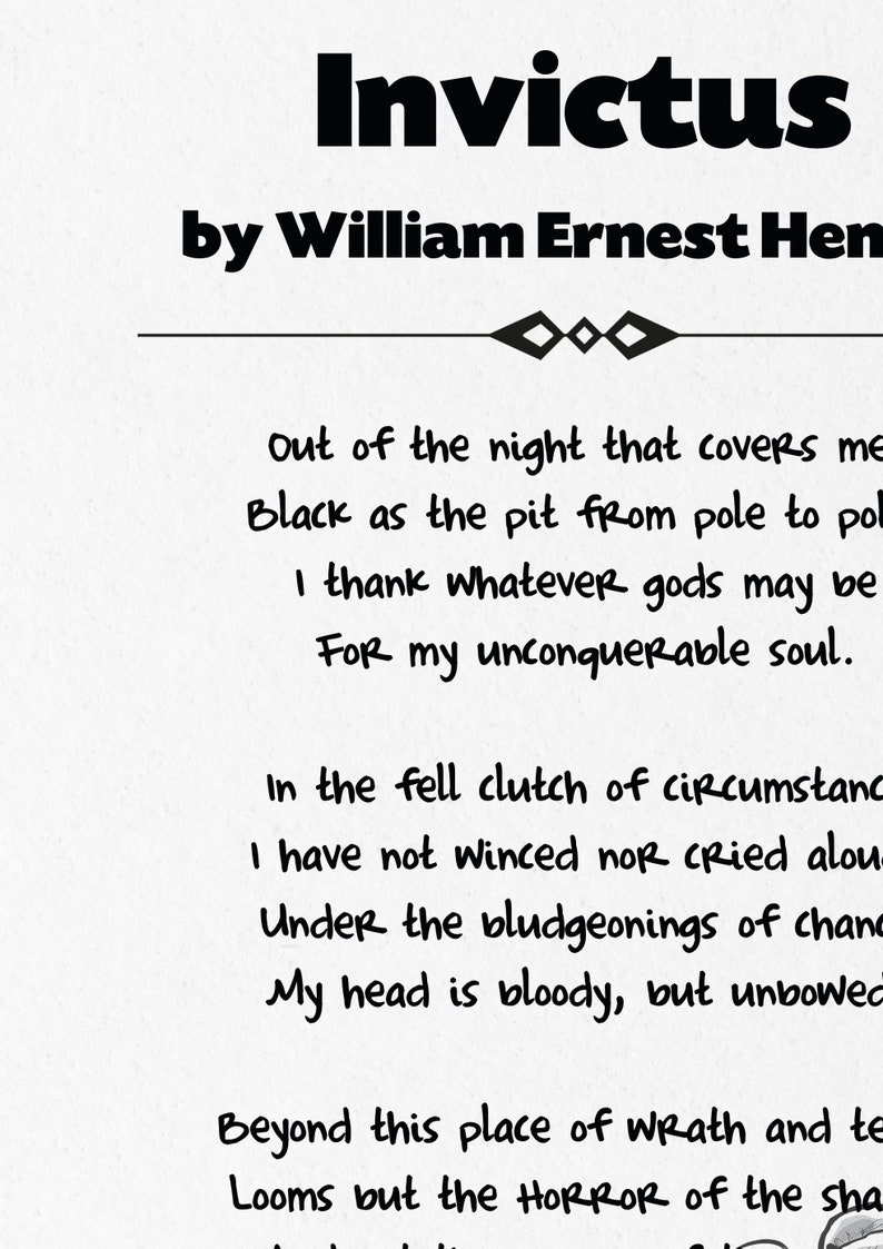 Invictus William Ernest Henley Poem William Ernest Henley - Etsy