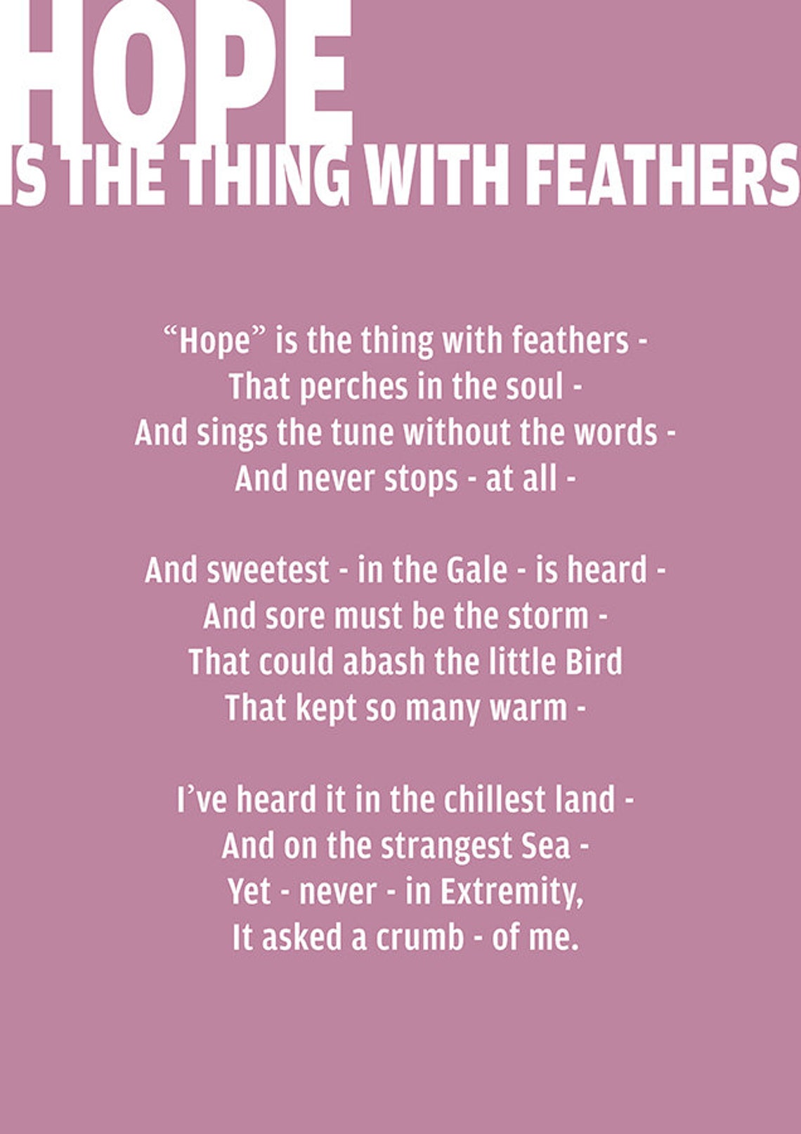 Hope Poem by Emily Dickinson Emily Dickinson Poem Poster - Etsy