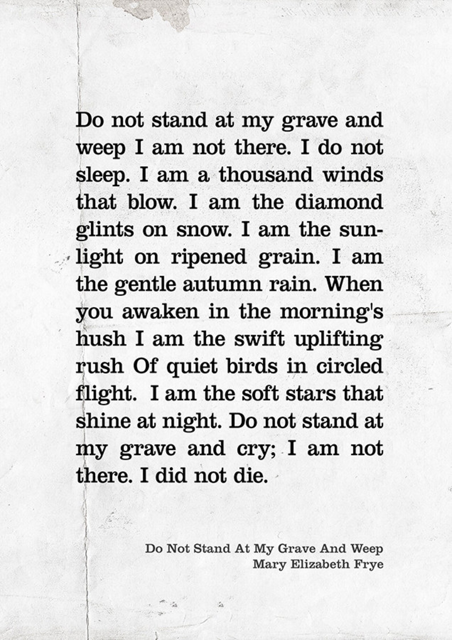 Mary Elizabeth Frye Mary Elizabeth Frye Poetry Do Not Stand - Etsy