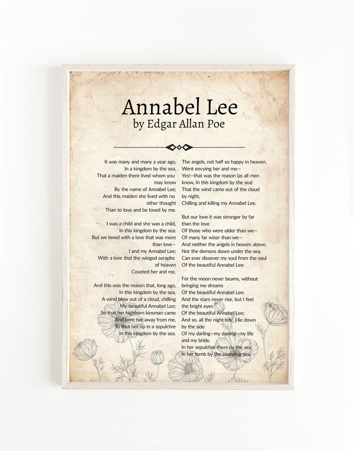 Annabel Lee by Edgard Allan Poe Edgard Allan Poe Poem Wall - Etsy