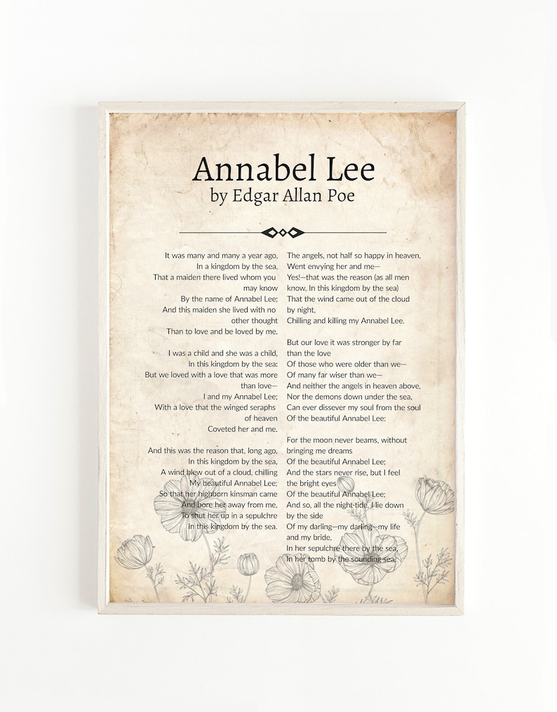 Annabel Lee by Edgard Allan Poe Edgard Allan Poe Poem Wall | Etsy