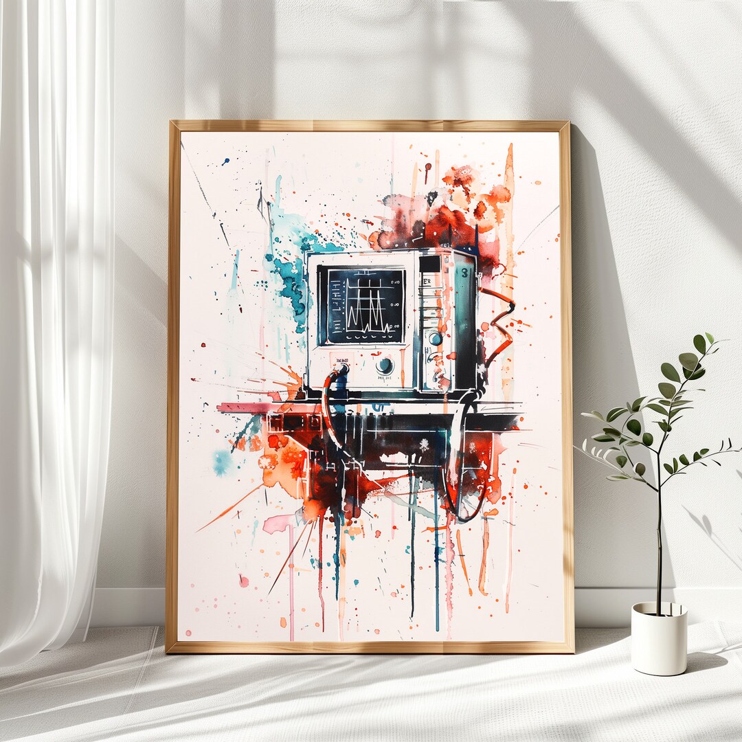 Watercolor ECG Machine, Cardiac Monitoring Poster, Heart Health Print ...