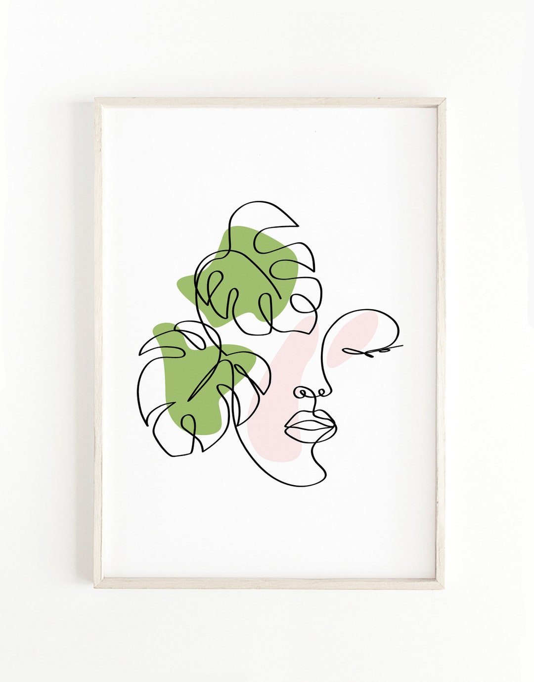Face Monstera Line Art Poster, Monstera Plant Wall Decor, Line Art ...