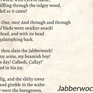Jabberwocky Lewis Carroll, Poem by Lewis Carroll, Vintage Paper ...