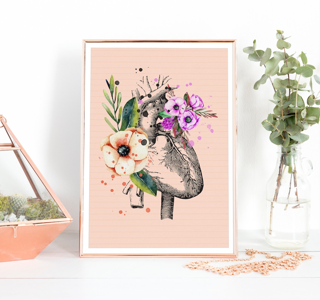 Heart Poster Human Anatomy Vintage Wall Art Watercolor - Etsy
