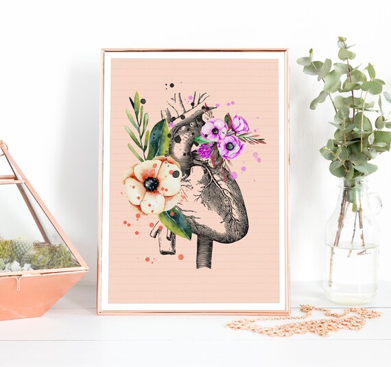 Heart Poster Human Anatomy Vintage Wall Art Watercolor | Etsy