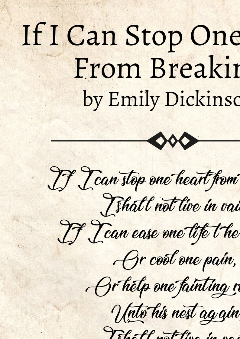 If I Can Stop One Heart From Breaking by Emily Dickinson - Etsy