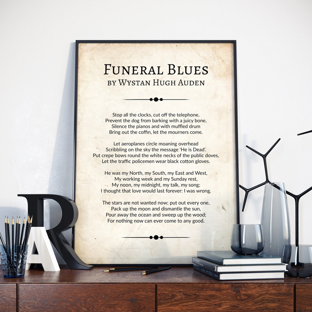 Funeral Blues by Wystan Hugh Auden, Funeral Blues Poem Poster, Wystan ...