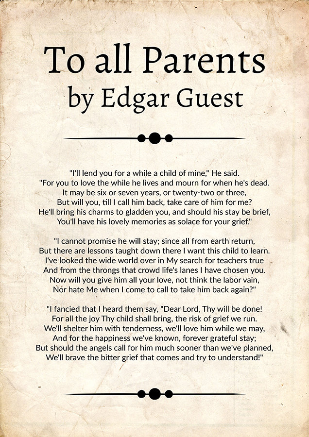 To All Parents by Edgar Guest to All Parents Poem Poster - Etsy