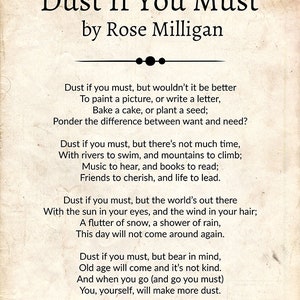 Dust If You Must by Rose Milligan, Poem Wall Art, Rose Milligan Poetry ...