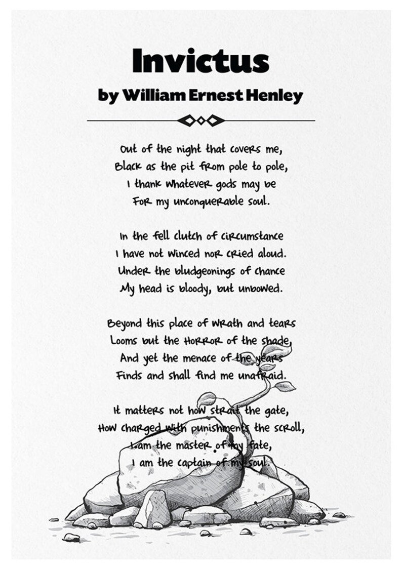Invictus William Ernest Henley Poem William Ernest Henley - Etsy