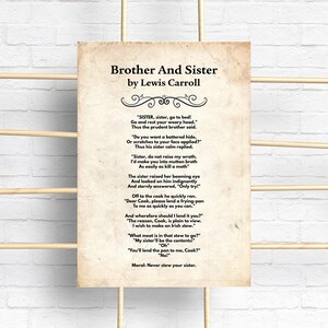 Brother and Sister Poem by Lewis Carroll, Lewis Carroll Print, Lewis ...