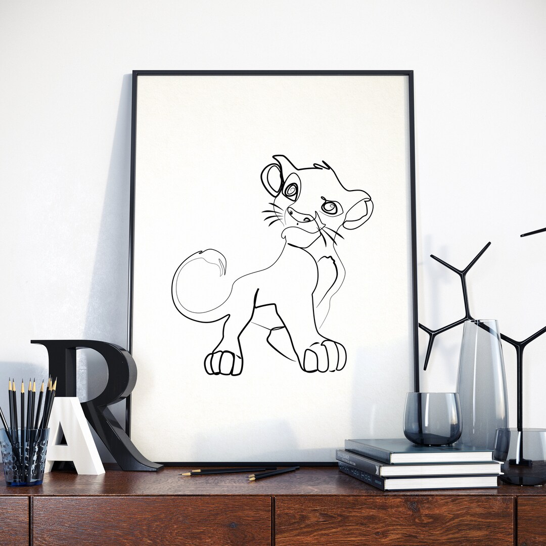 Simba Line Art Poster, Simba Disney Minimalism Art Work, Simba Print ...