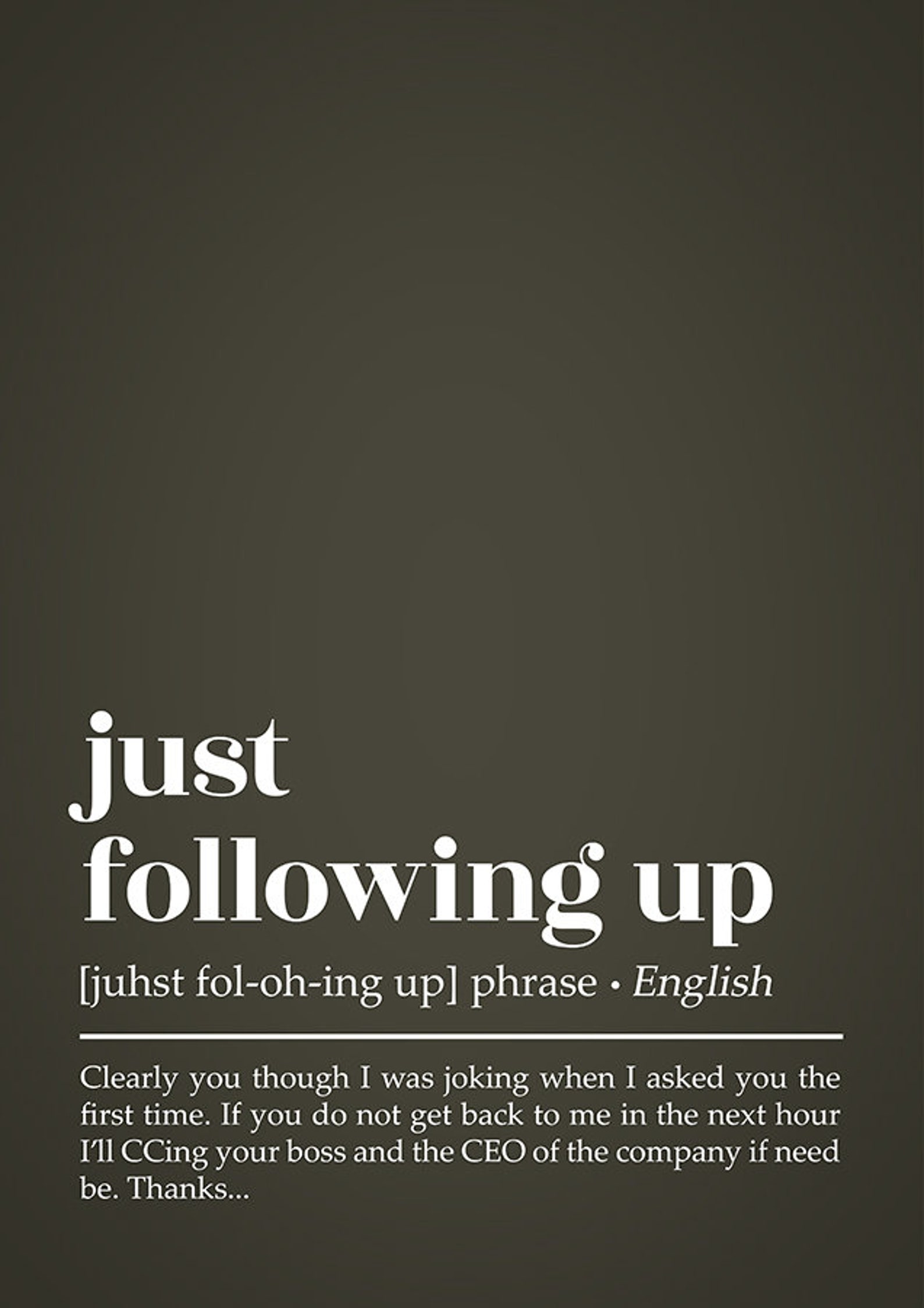 Just Following up Definition Poster Just Following up - Etsy