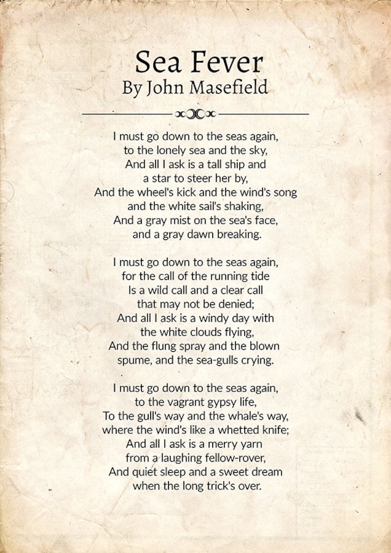 Sea Fever by John Masefield John Masefield Quote John | Etsy