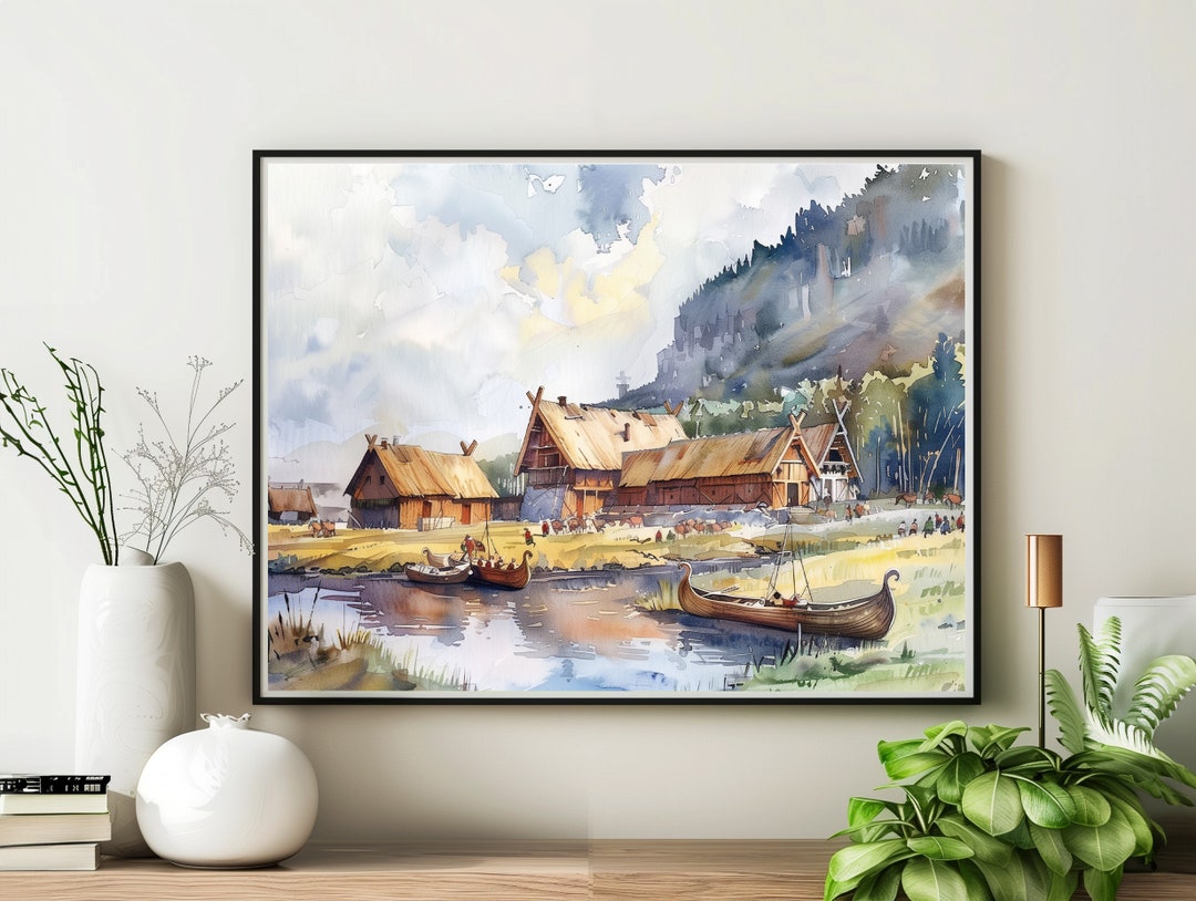 Watercolor Viking Scenery, Viking Middle Ages Lanscape Poster, Nordic ...
