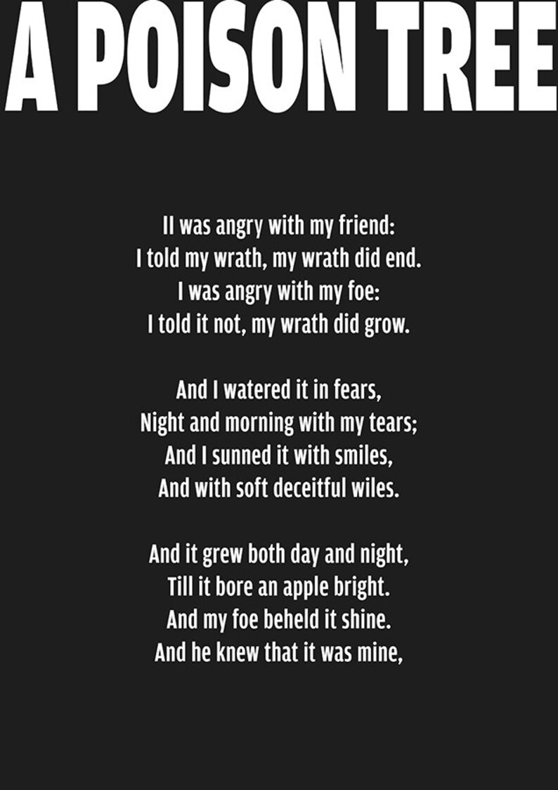 A Poison Tree by William Blake William Blake Poem Poster | Etsy