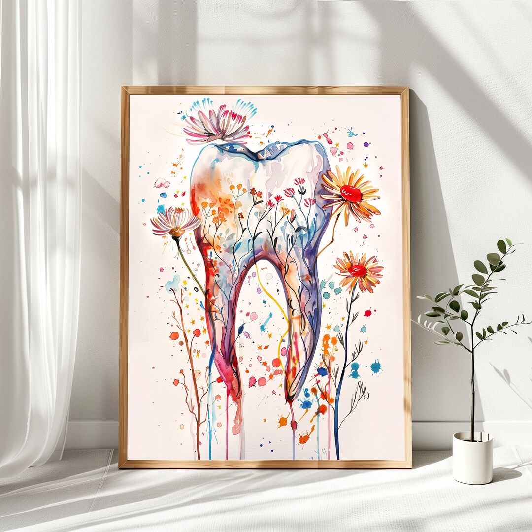 Watercolor Flowering Tooth, Dental Hygiene Scalers Art, Dental Art ...