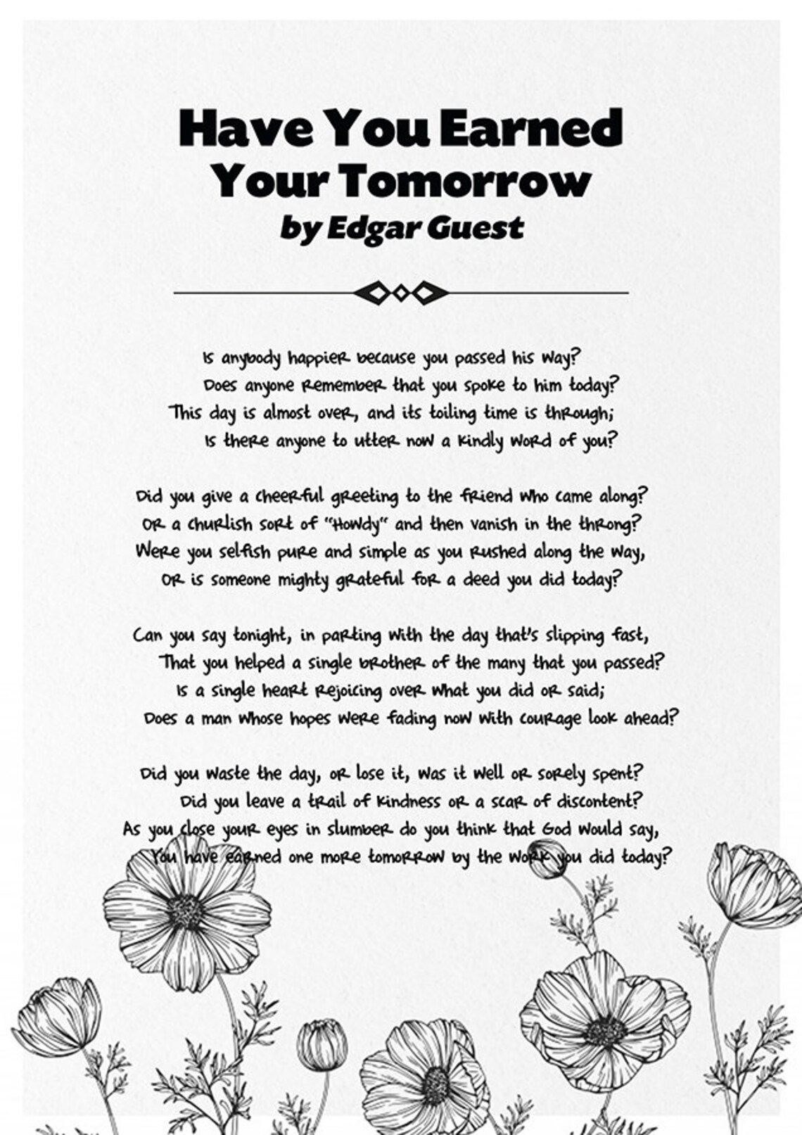 Have You Earned Your Tomorrow Edgar Guest Poem Edgar Guest | Etsy