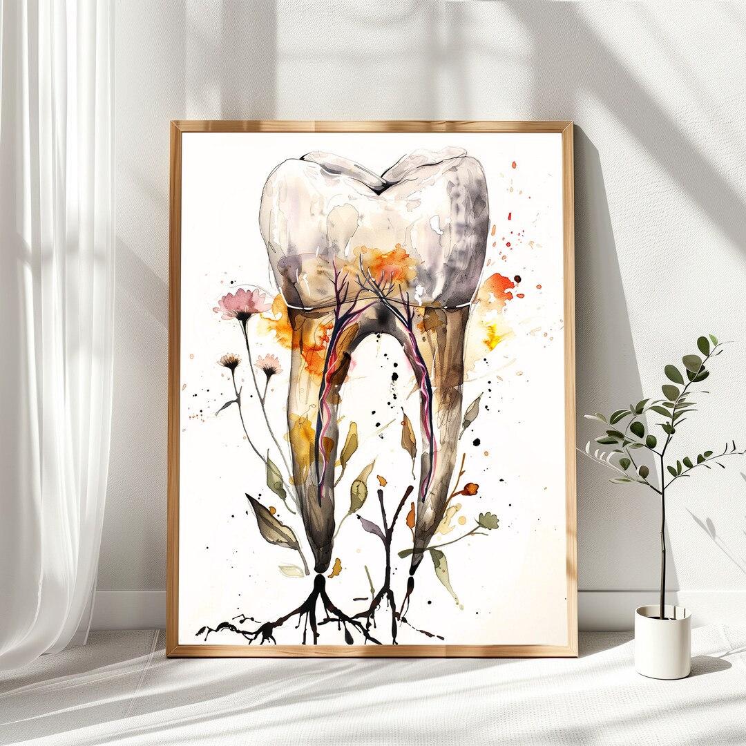 Watercolor Flowering Tooth, Dental Hygiene Scalers Art, Dental Art ...