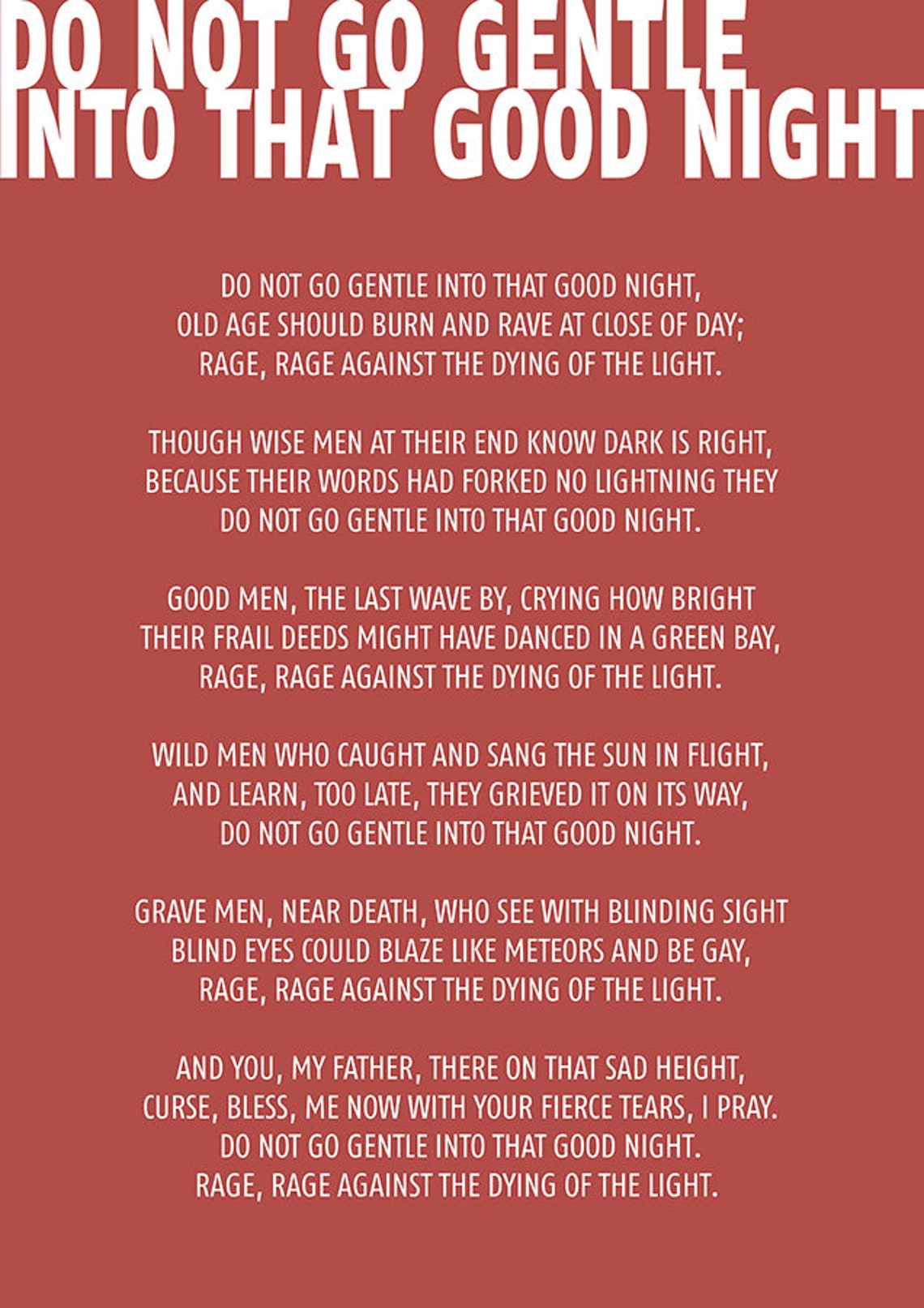 Do Not Go Gentle Into That Good Night Poem by Dylan Thomas - Etsy