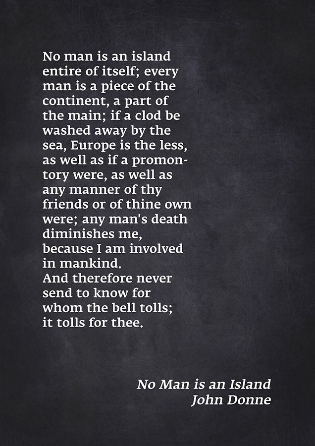No Man is an Island Poem by John Donne John Donne Poetry - Etsy