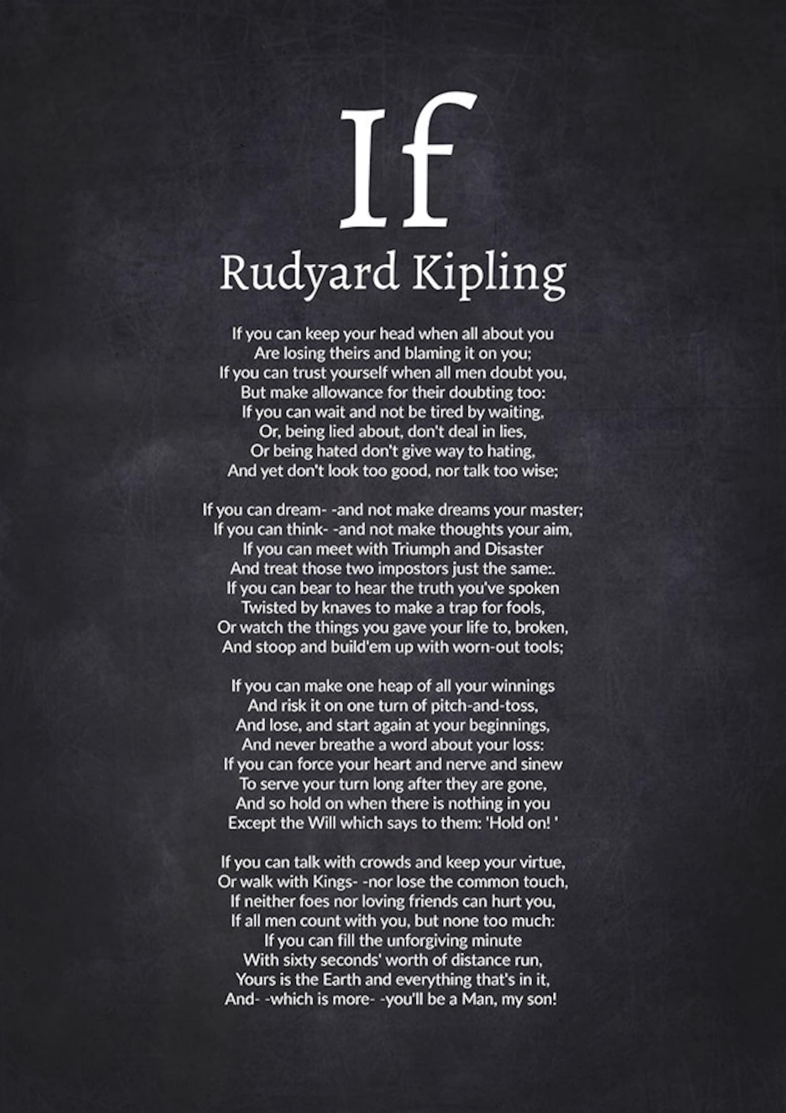 If Rudyard Kipling If Poem by Rudyard Kipling If Rudyard - Etsy