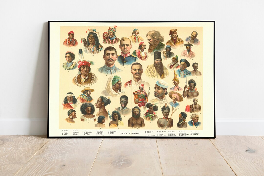 Races of Mykind Unique Vintage Poster, Different Races Vintage Print ...