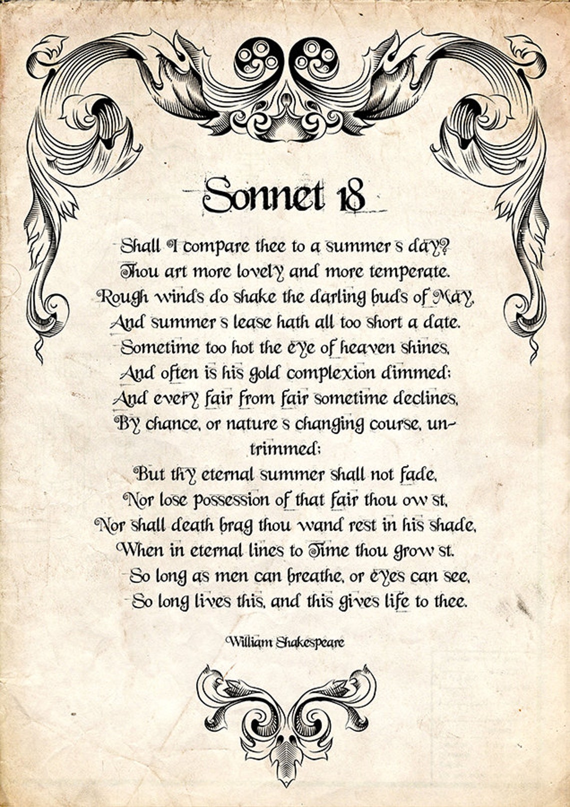 Sonnet 18 Poem by William Shakespeare William Shakespeare - Etsy