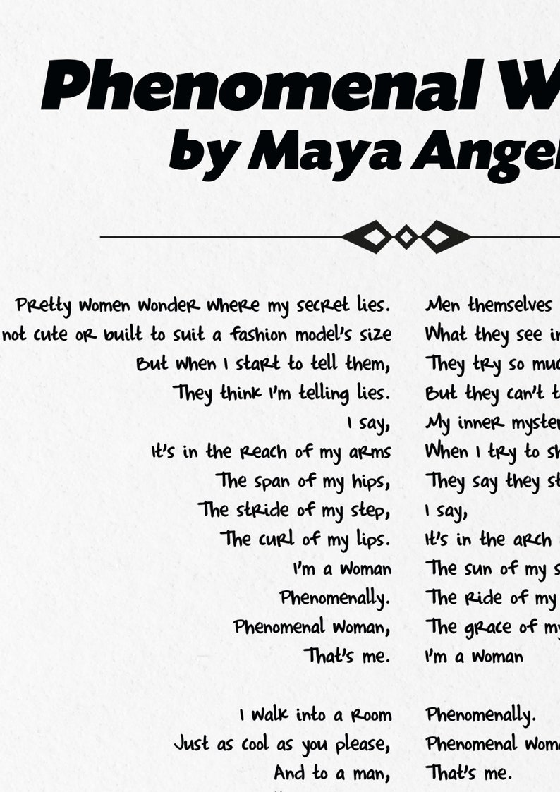 Phenomenal Woman Maya Angelou Poem Maya Angelou Verse Maya | Etsy