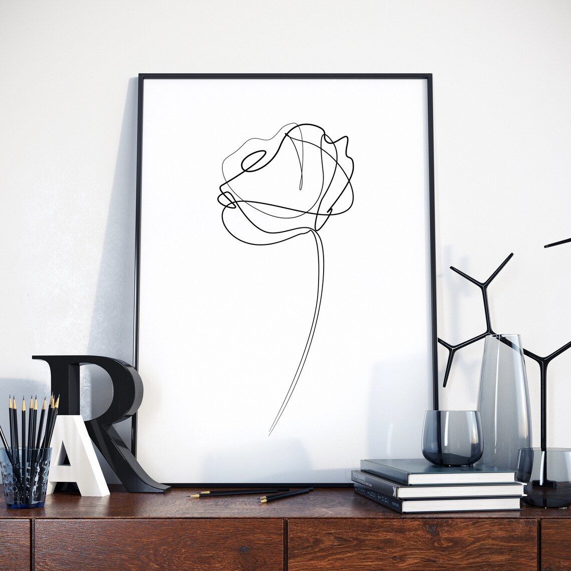 Blue Flower Line Art Print Botanical Garden Line Art Print - Etsy