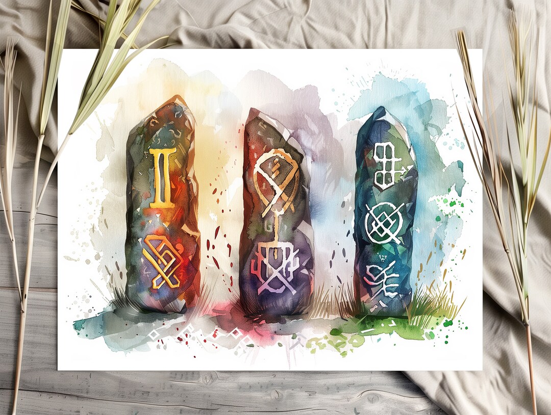 Watercolor Viking Runes Poster, Viking Runes Artwork, Scandinavian ...