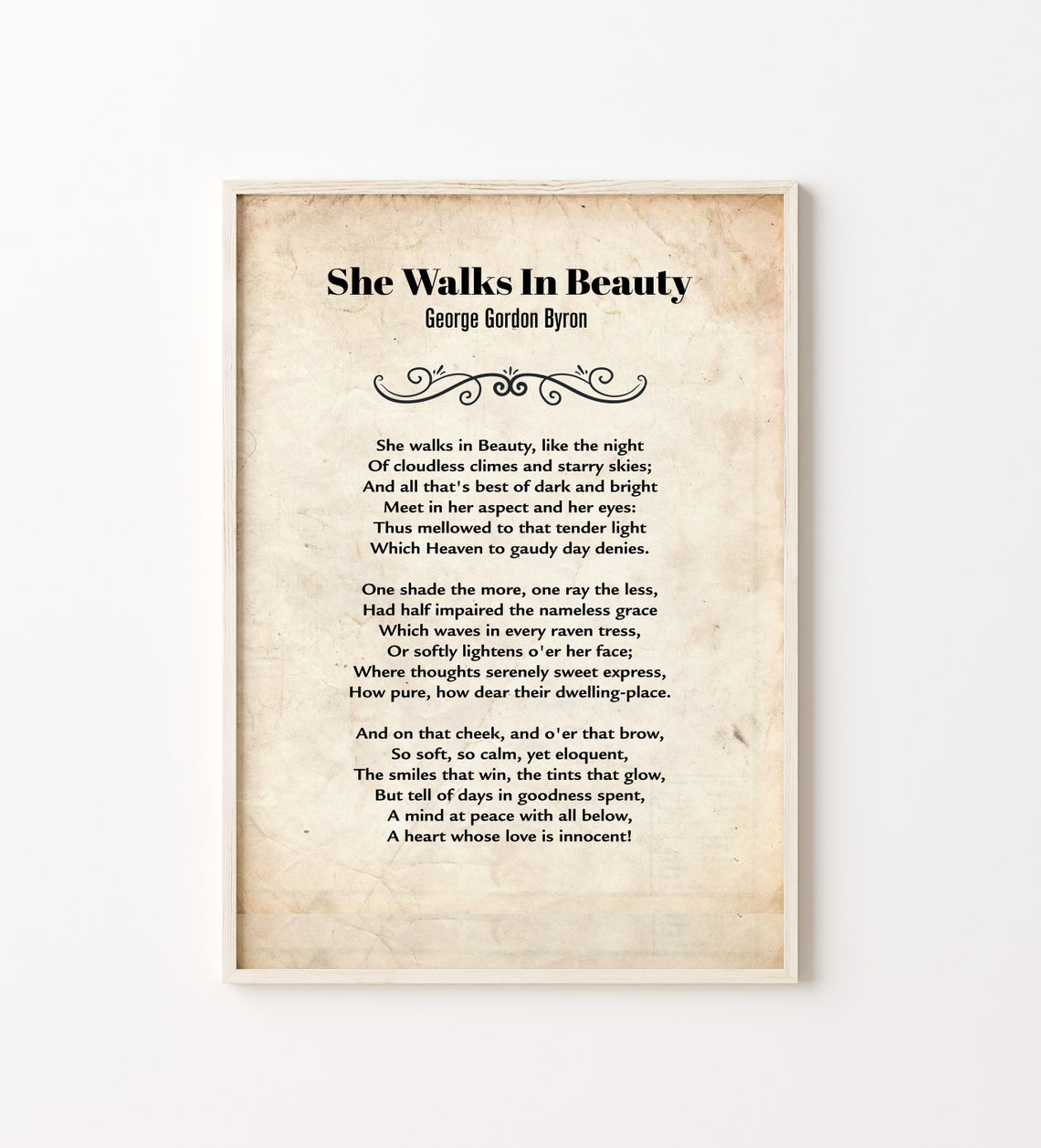 Lord Byron She Walks in Beauty Poem George Gordon Byron Poem - Etsy UK