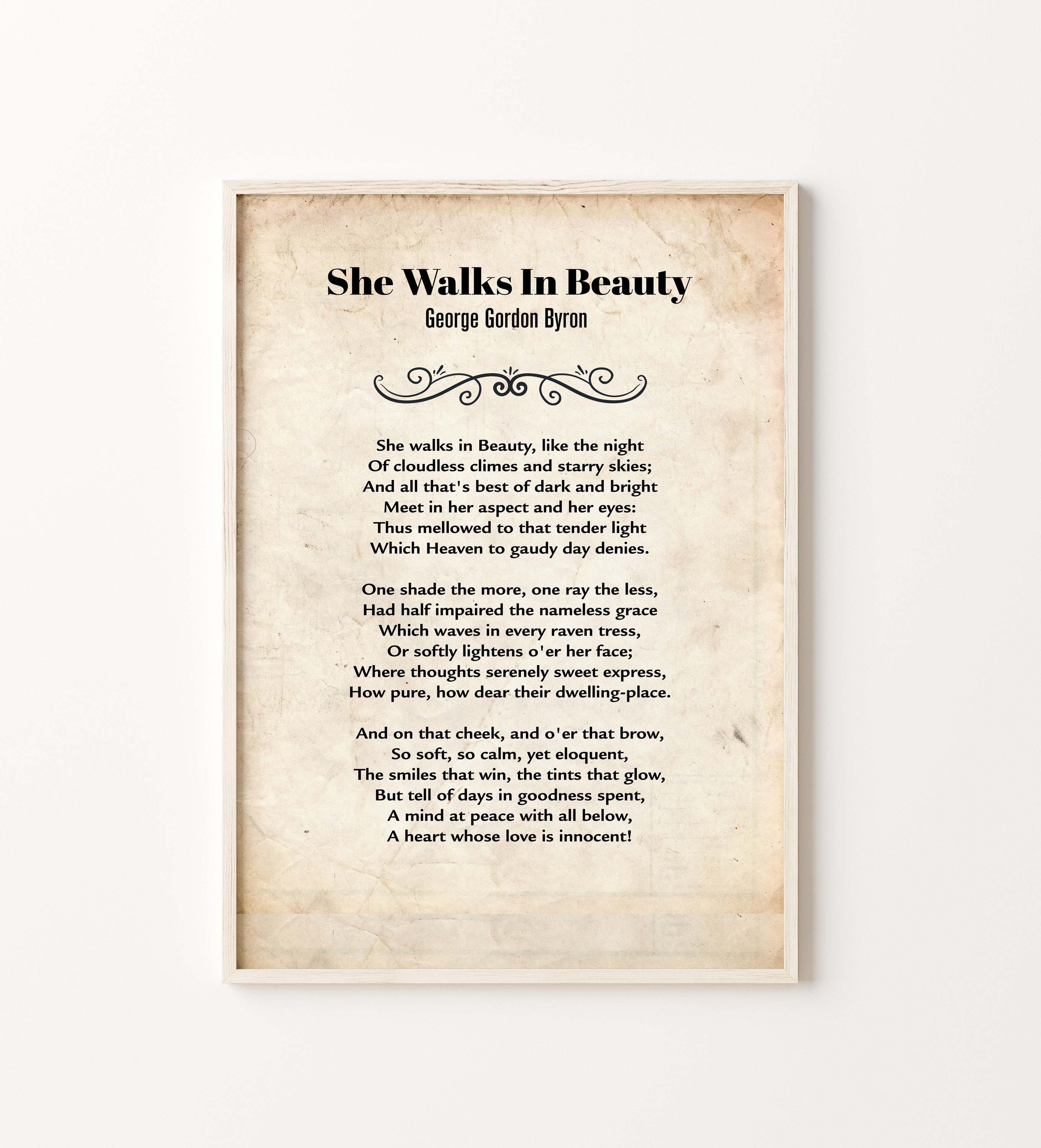 Lord Byron She Walks in Beauty Poem George Gordon Byron Poem - Etsy UK