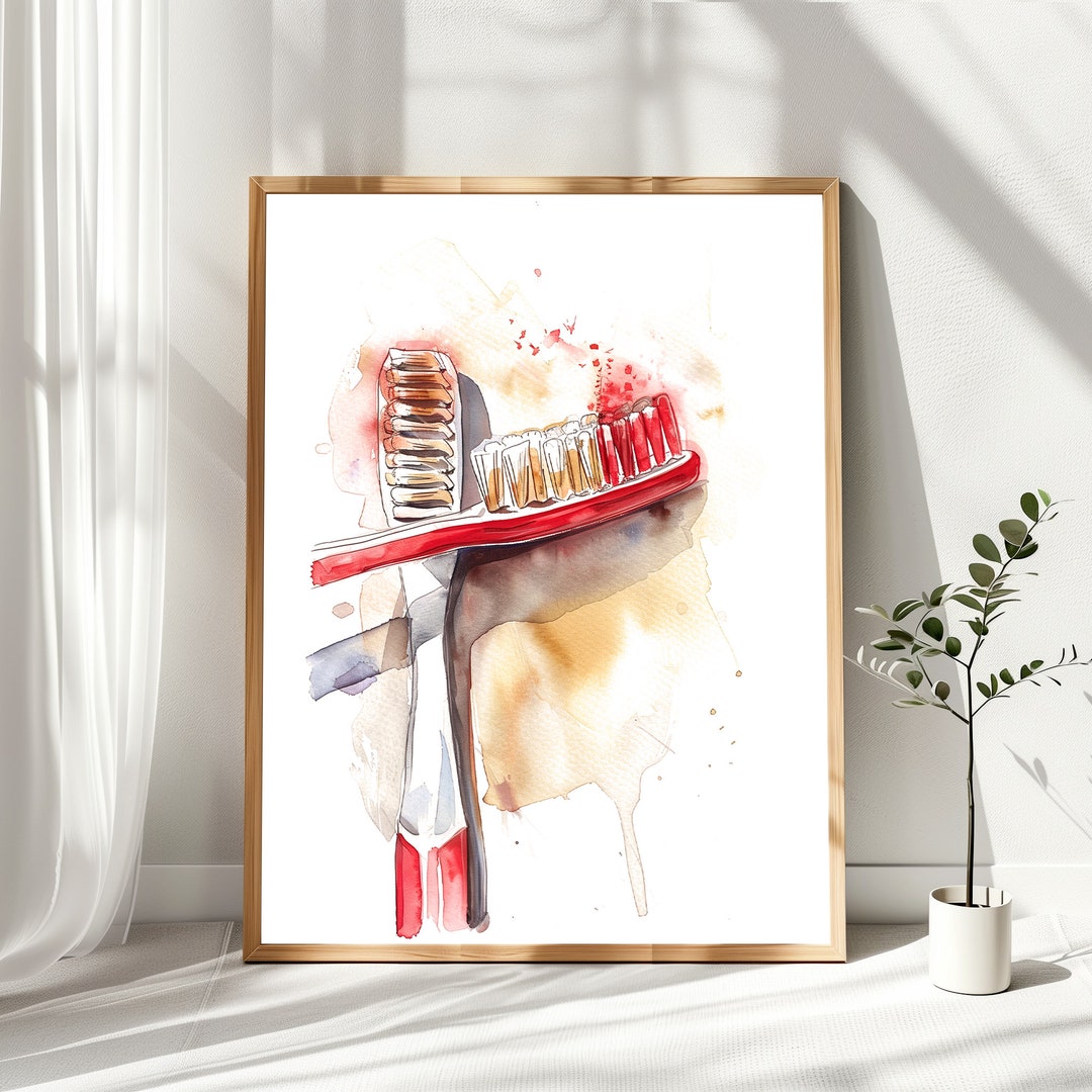 Watercolor Toothbrushes Artwork Watercolor Toothbrush Print, Bathroom ...
