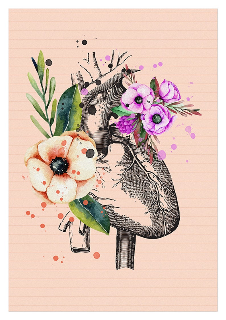 Heart Poster Human Anatomy Vintage Wall Art Watercolor | Etsy