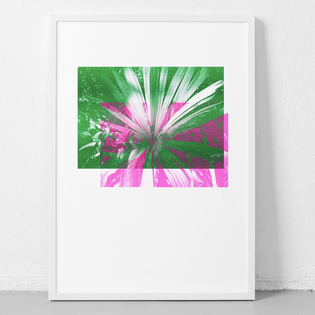 Risograph Poster A4 Palm Trees Guatemala Pink Green Risografie Riso ...