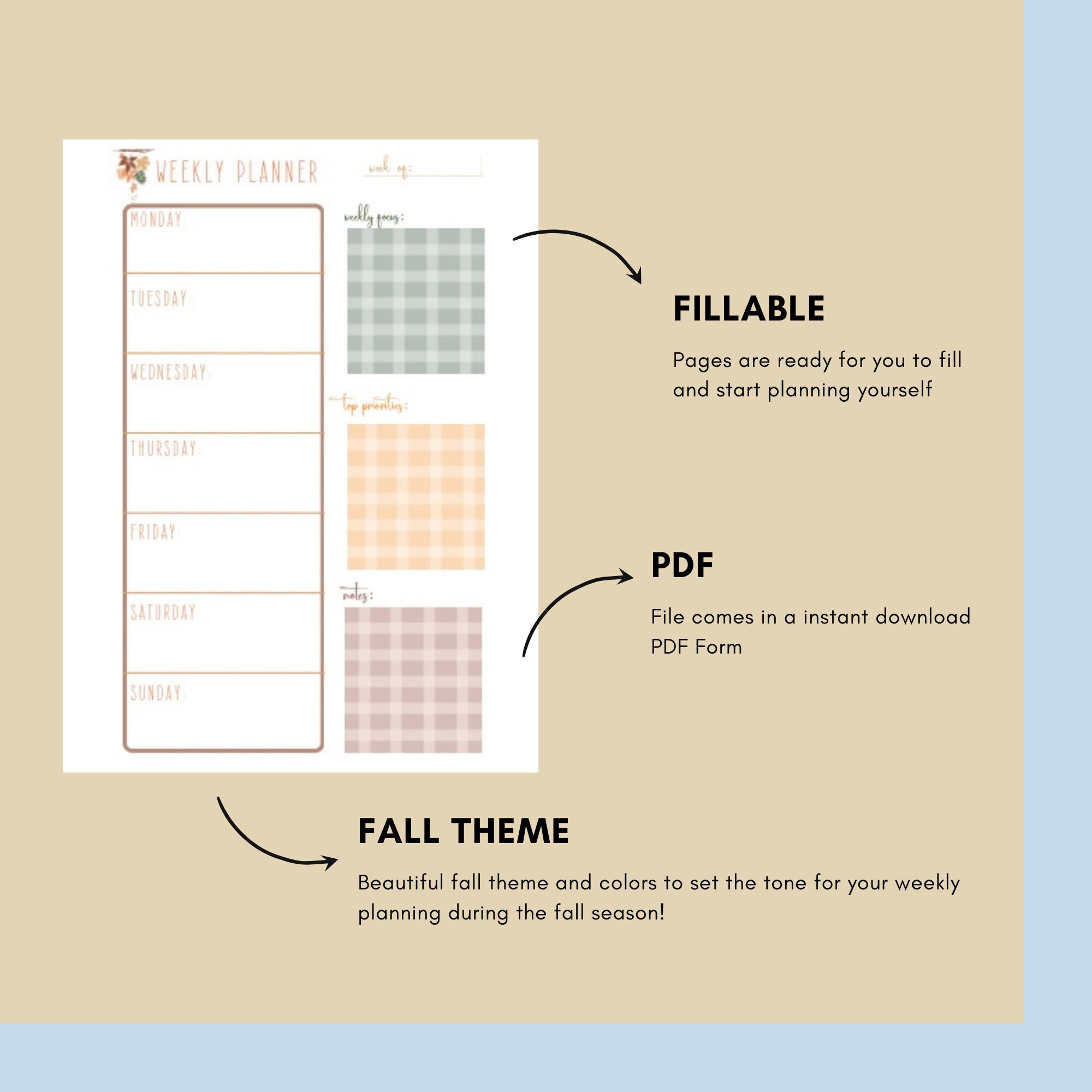 Printable Fall Themed Weekly Planner Page - Etsy