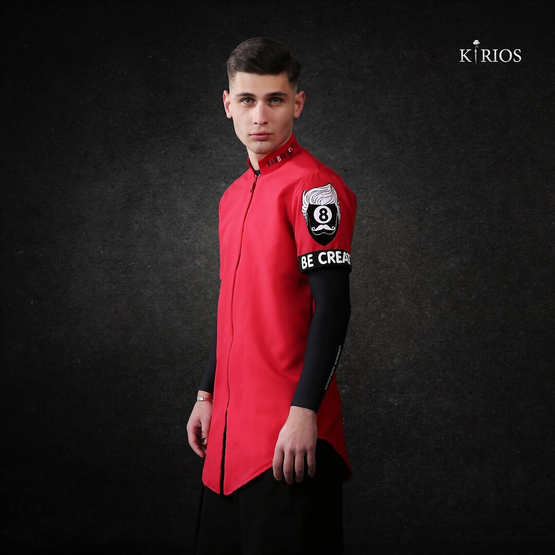 Premium Barber Smock From Kirios Barber Luxury,red, Jersey, Work-wear ...