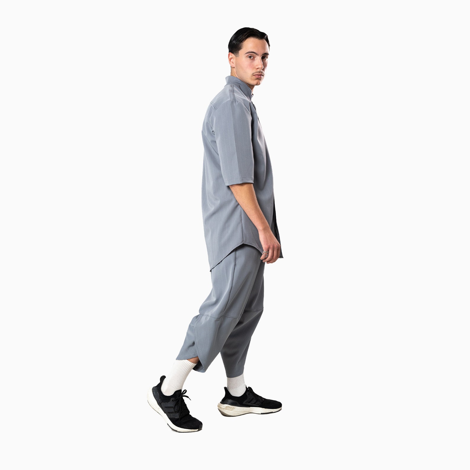Artistic Barber Smock: Gray Striped Viscose Grooming Apparel - Etsy