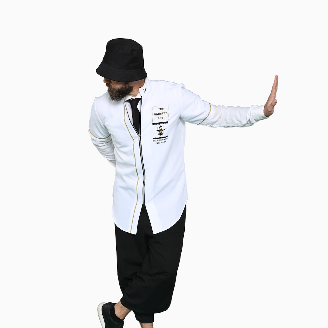 Luxury Barber Smock: White With Gold Stripes, Waterproof, Antiallergic ...