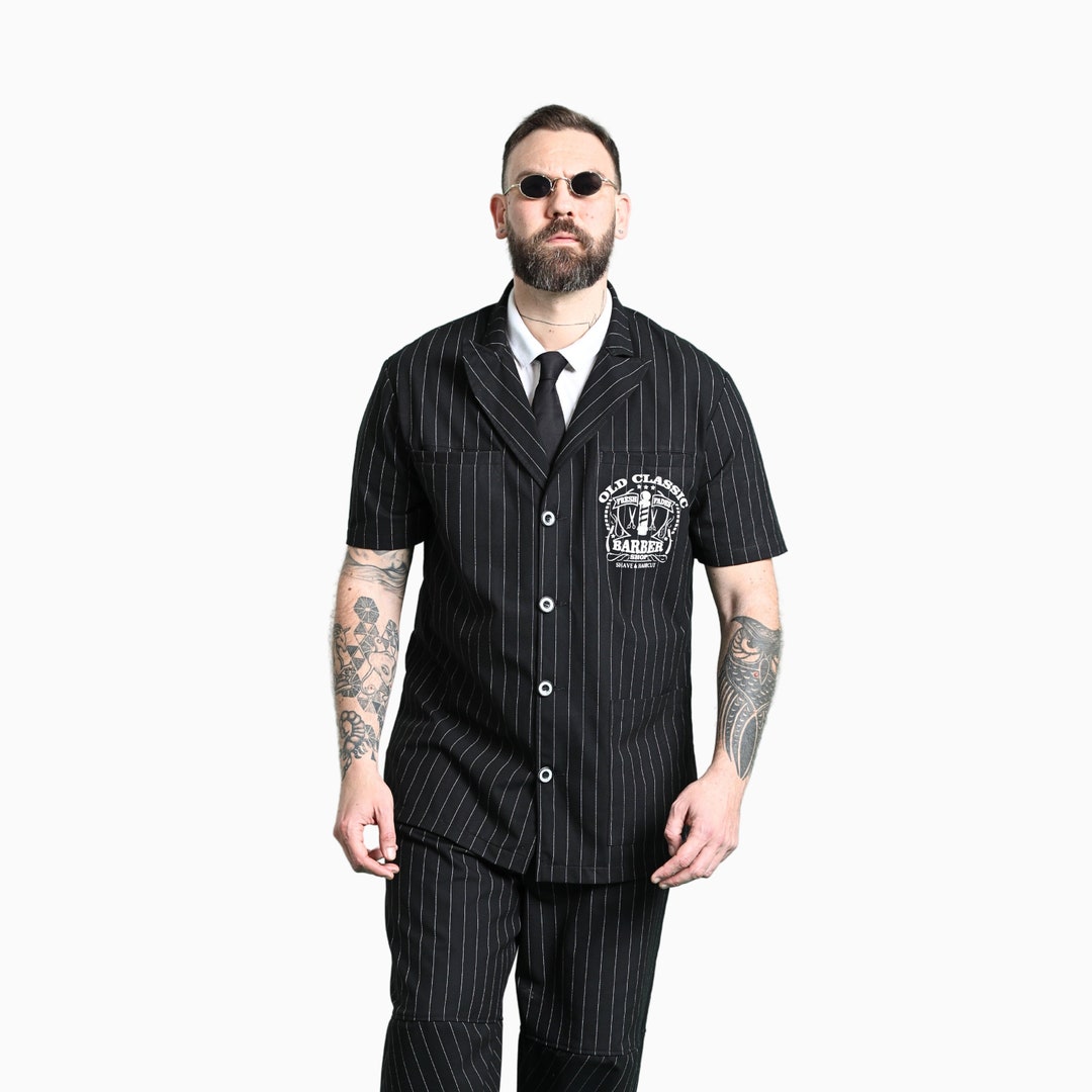 Premium Barber/hair Stylist Grooming Jacket ,black With White Stripes ...