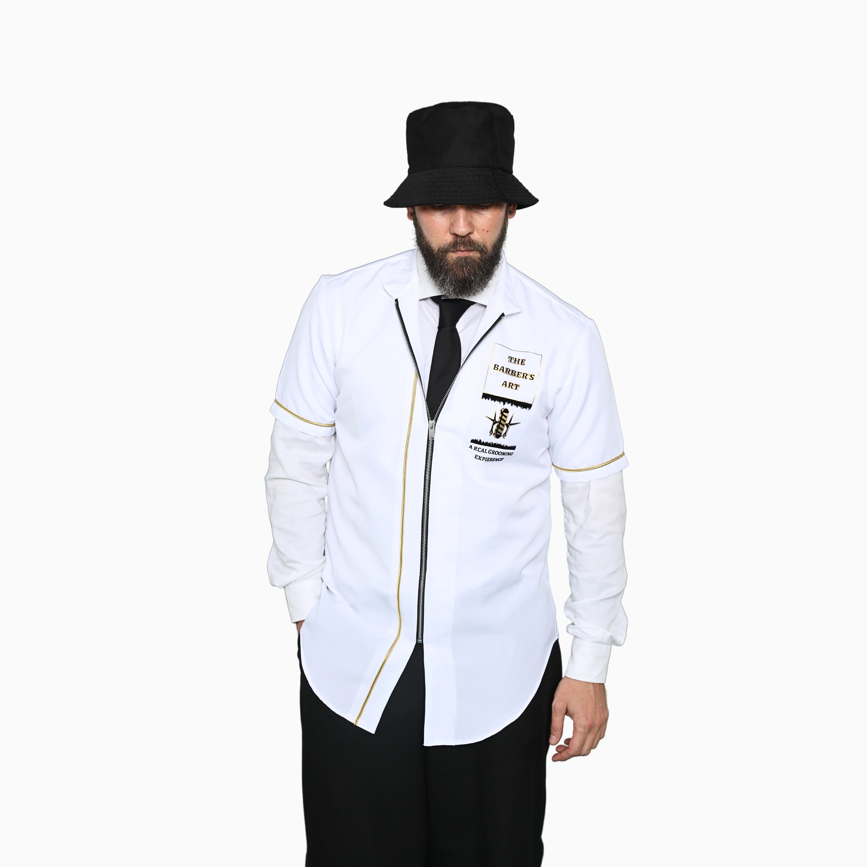 Luxury Barber Smock: White With Gold Stripes, Waterproof, Antiallergic ...