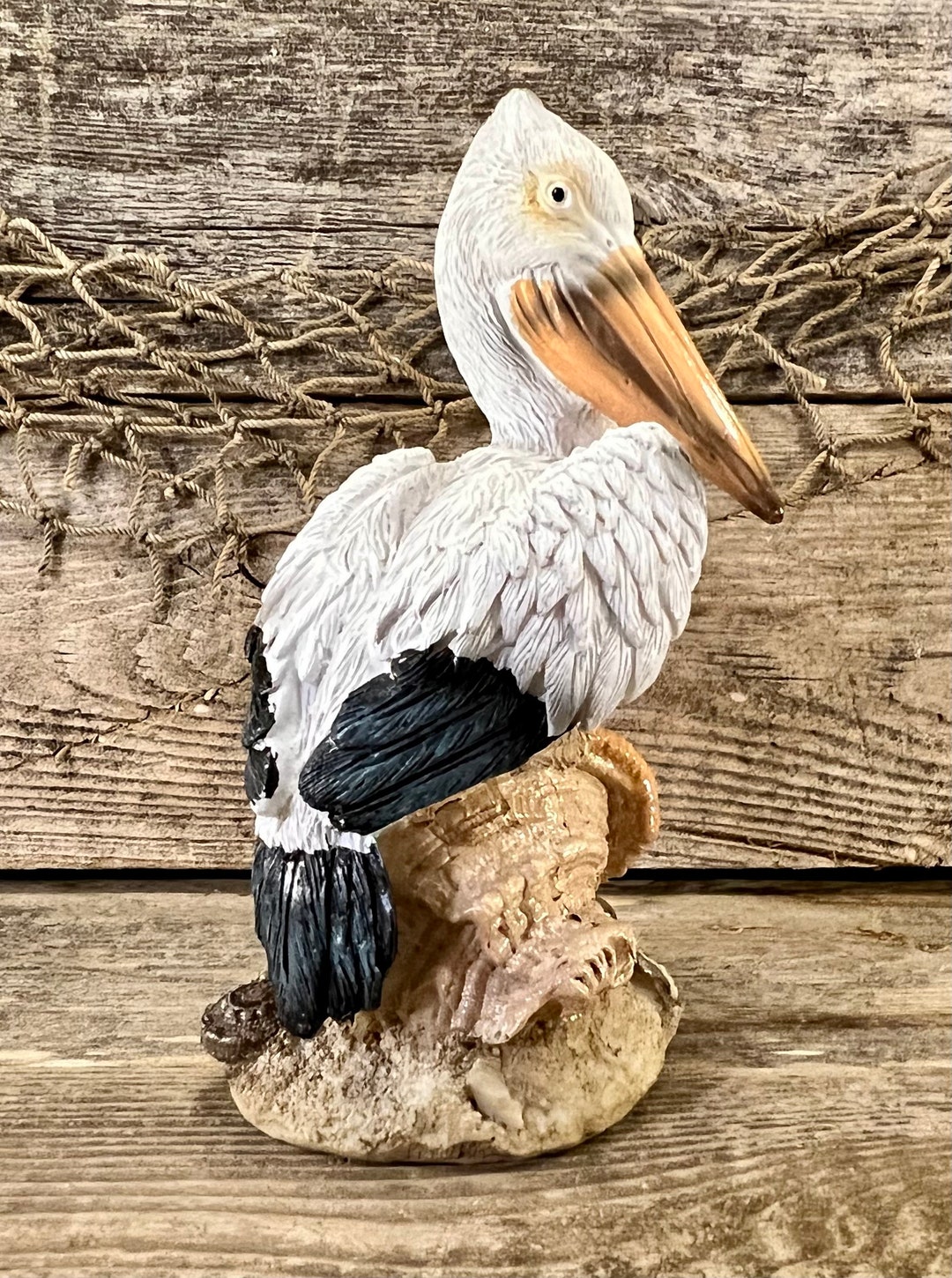 Hand-painted Resin Coastal Pelican Perched on Conch Shell Figurine - Etsy