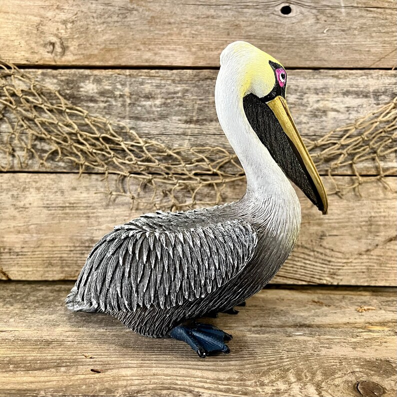 Large Hand-painted Resin Sitting Coastal Brown Pelican Statue - Etsy
