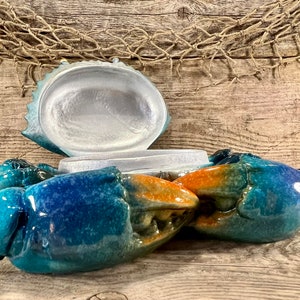 Realistic Blue Crab Polyresin Secret Trinket Jewelry Box With Hinged ...