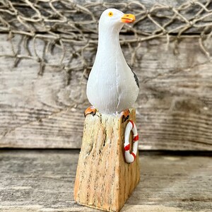 Miniature Hand-painted Resin Seagull Perched on Wood-look Block With ...
