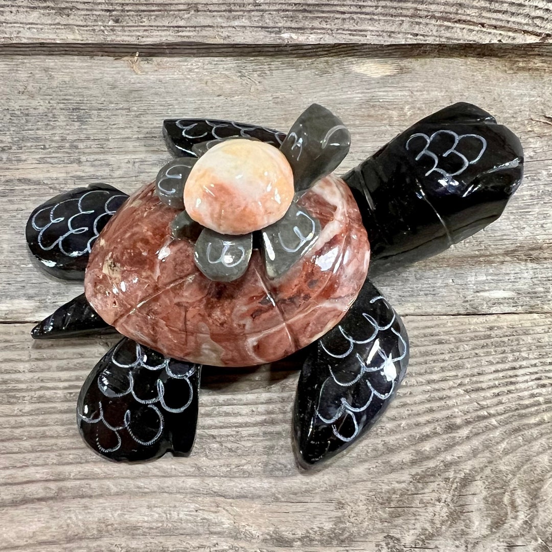 Black Marble Sea Turtle Mother With Baby Handmade Natural Marble ...