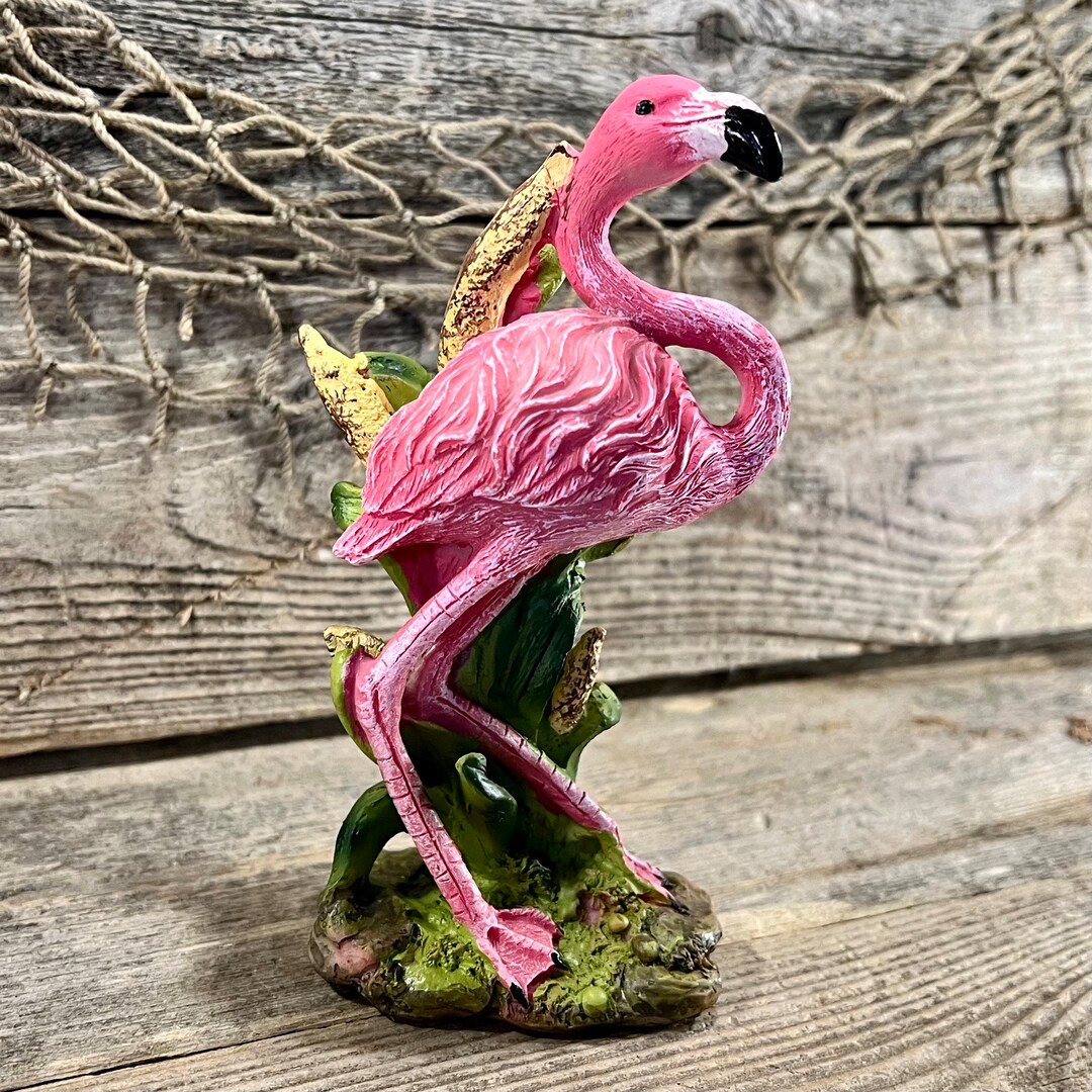 Pink Flamingo Standing in Cattails Hand-painted Unique Florida Tabletop ...