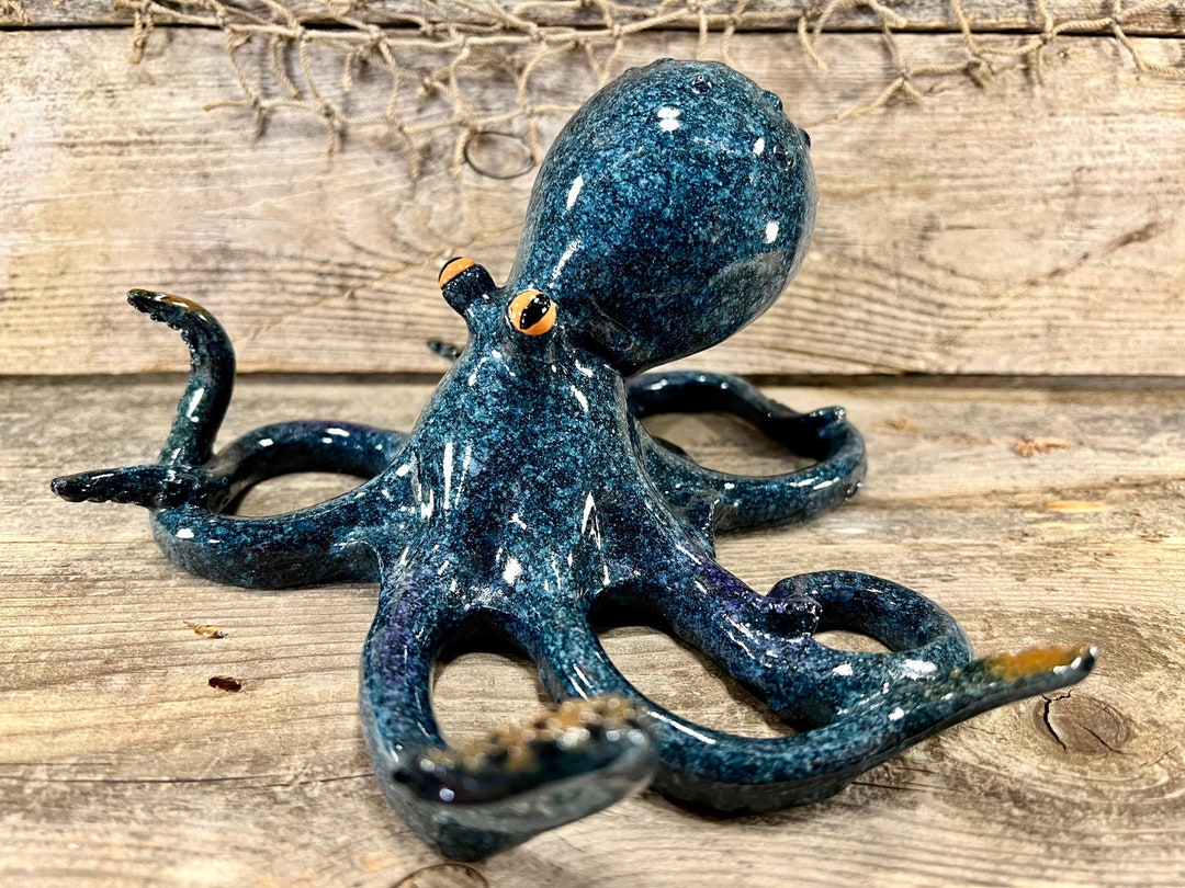 Blue Polyresin Octopus Figure With Hand-painted Orange Eyes and ...